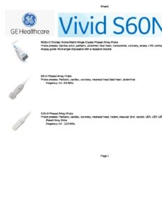 Vivid S60N probe sheet - Sono Solutions
